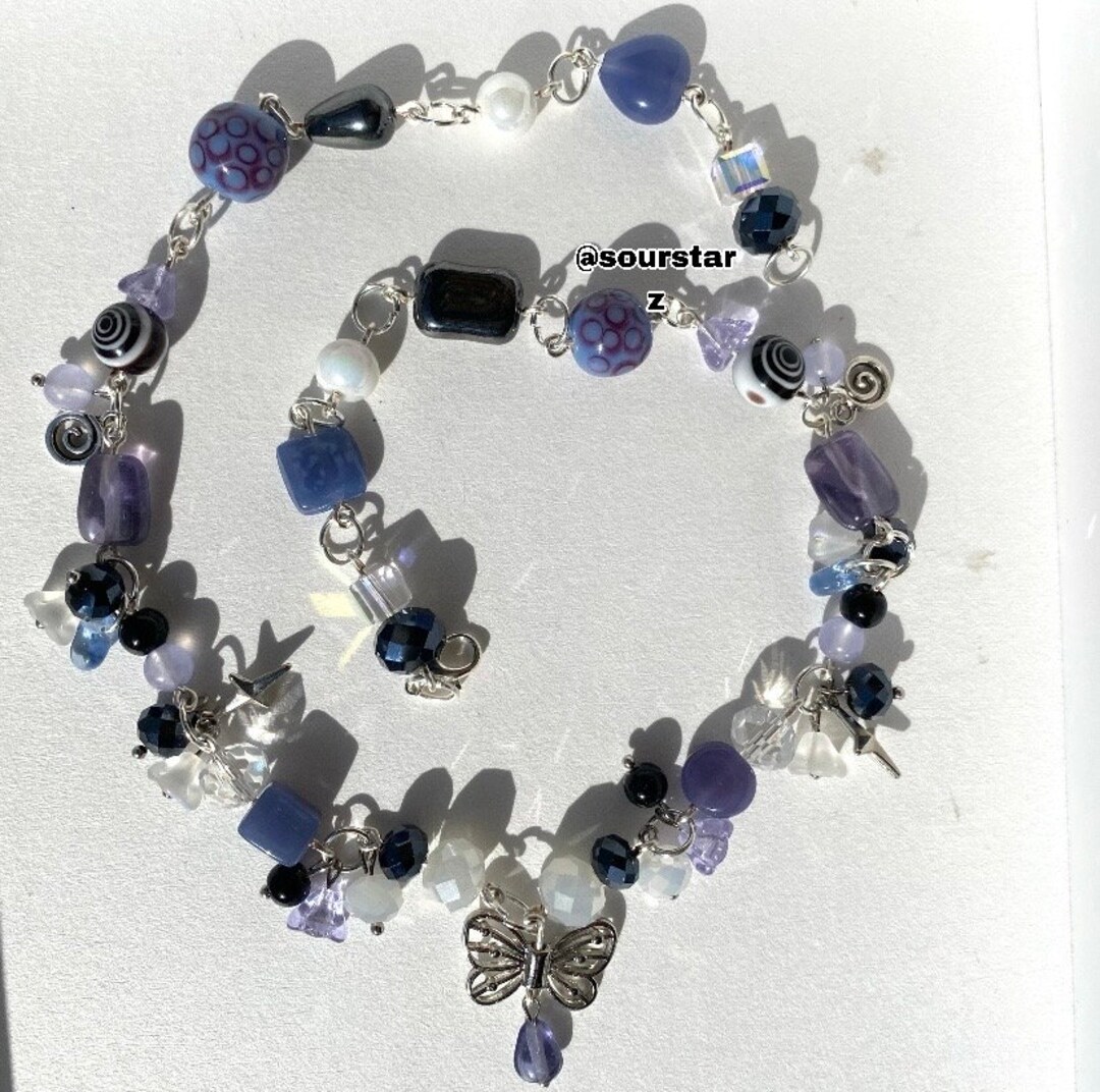 Purple Themed Butterfly Clutter Necklace / 19 Inches Long/ Purple and ...