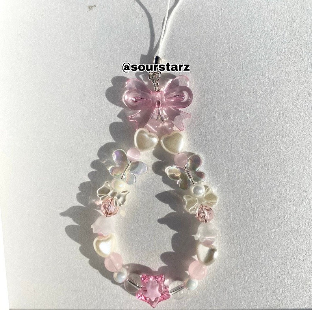 Coquette Pink Bow Phone Charm/ Pink and White/ Valentines Day/ Kawaii ...