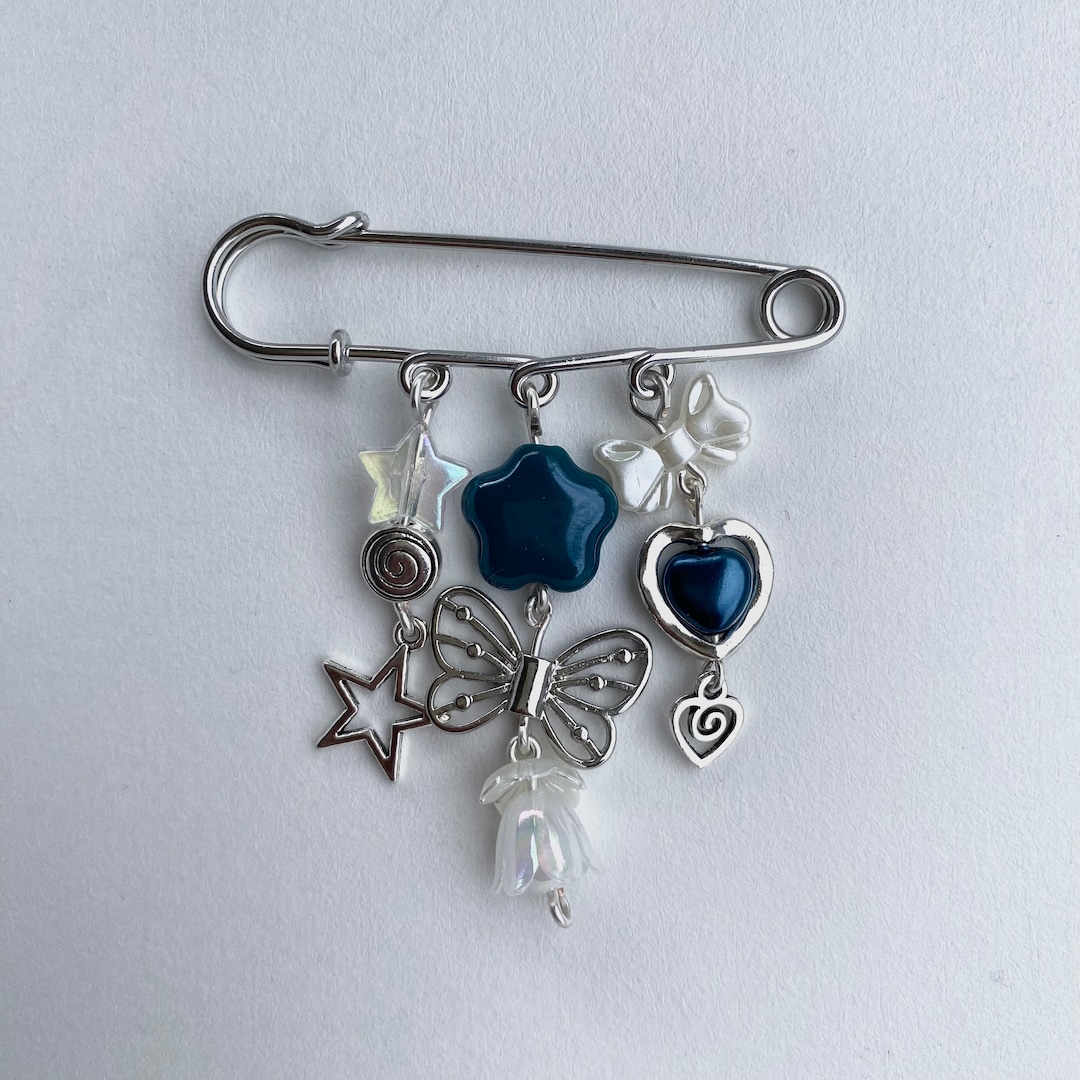Blue Star and Butterfly Safety Pin Bag Charm - Etsy