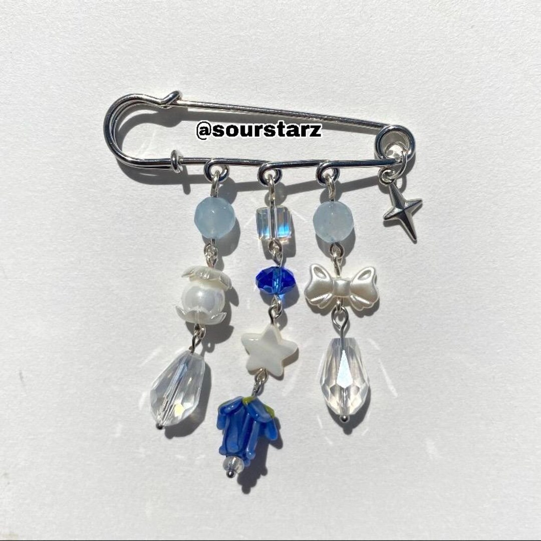 Blue Flower Celestial Safety Pin Bag Charm - Etsy