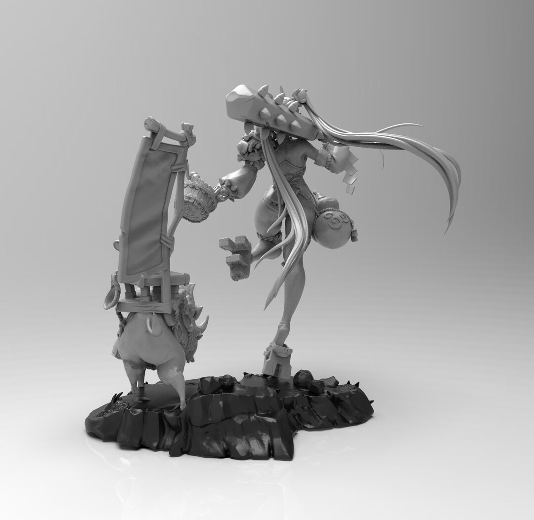 A609 Anime Character Design, the Mace Girl With the Boar, STL 3D Model ...