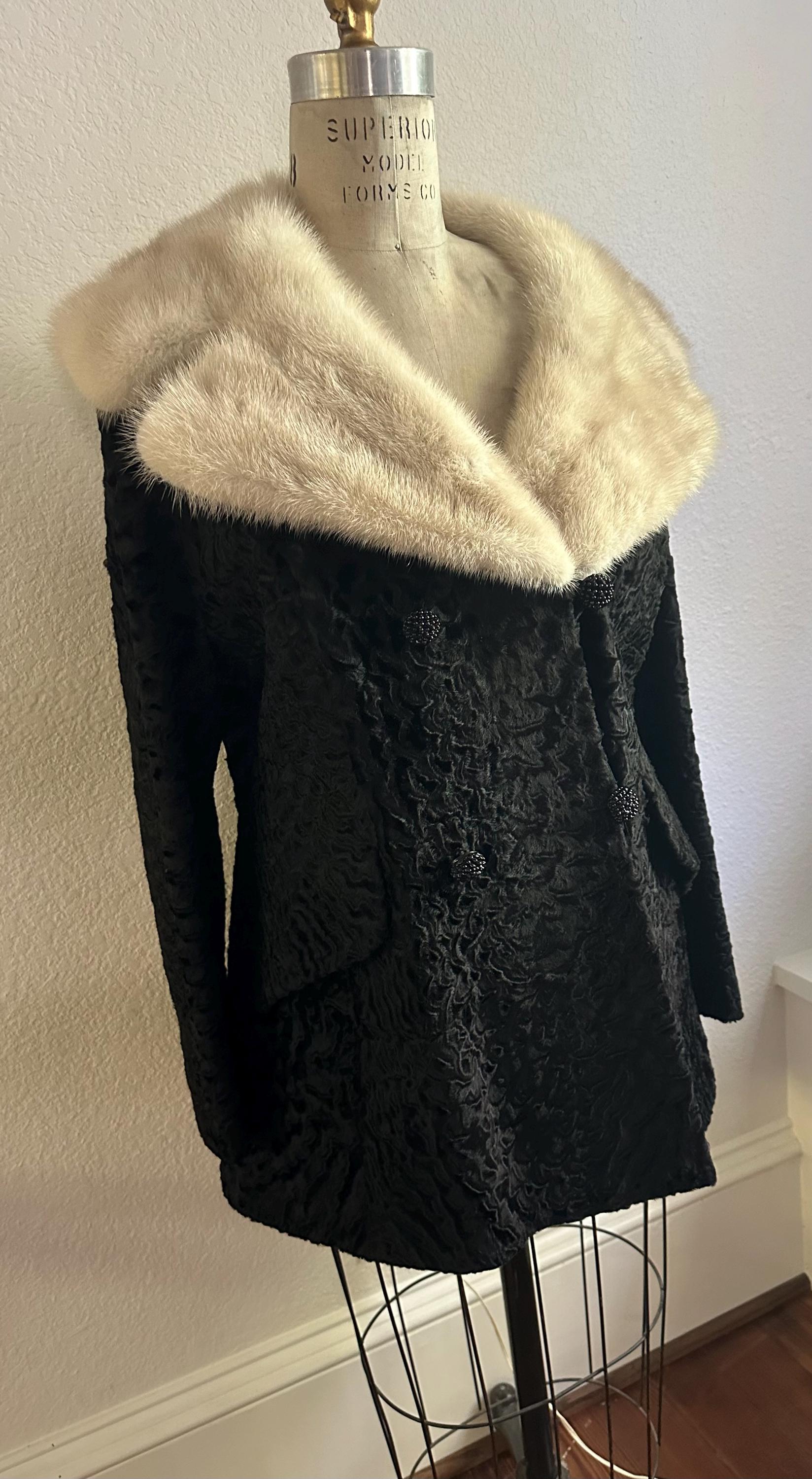 Vintage 1950's Black Curly Lambs Wool Coat With White Mink Collar - Etsy