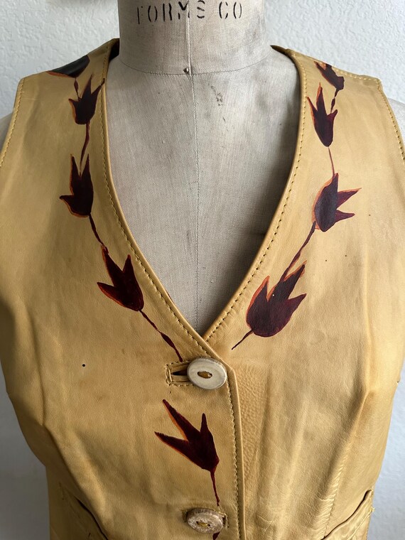Incredible 1970's Hand Painted Leather Vest - Gem