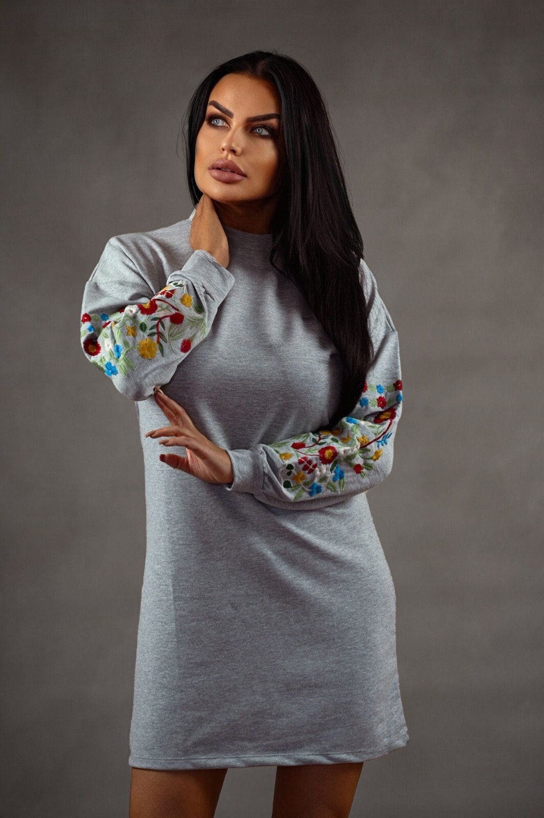 Floral Embroidered Boho Dress Flower Embroidered - Etsy