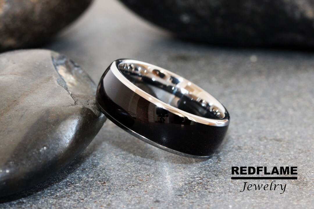 African Blackwood Wedding Ring Natural Wood Polished Silver Gray Rose ...