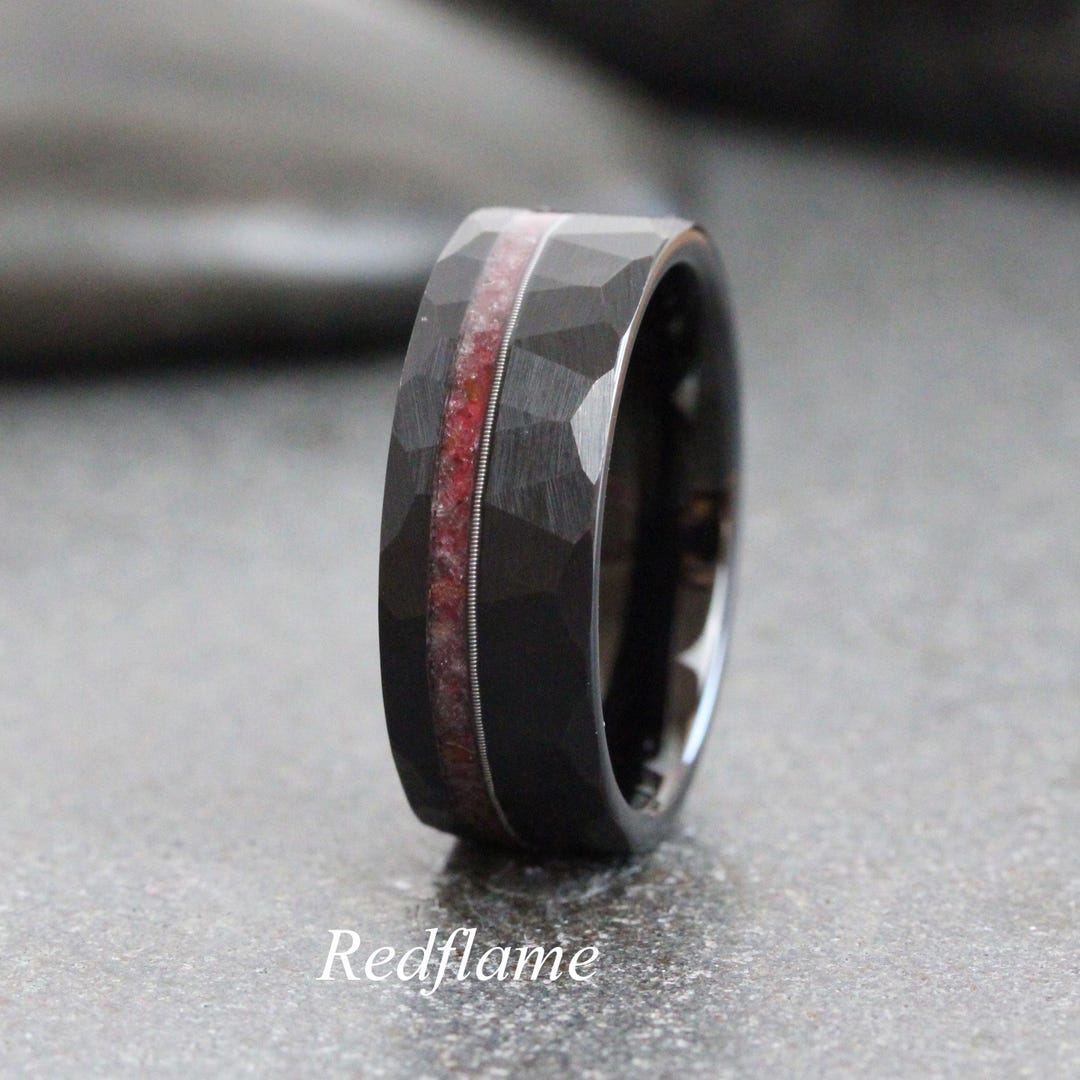 Red Garnet Guitar String Wedding Ring, Natural Stone Tungsten Ring ...