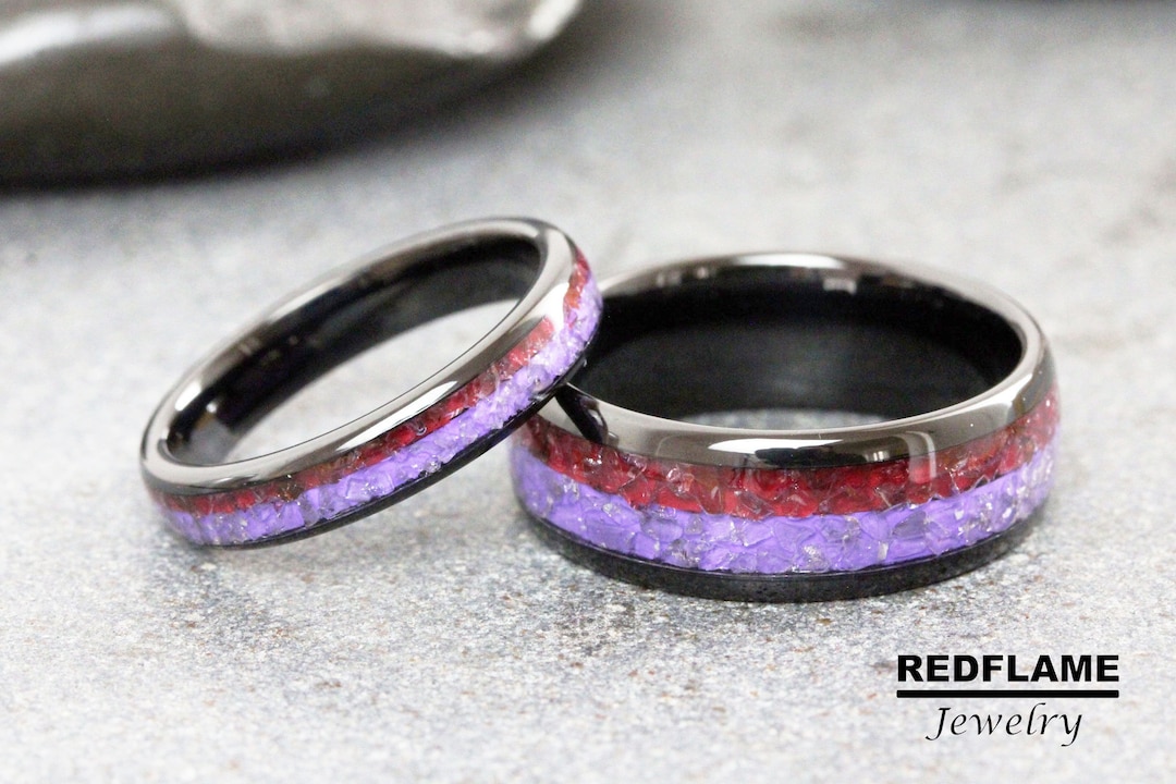 Garnet Amethyst Wedding Band, Crushed Garnet Amethyst Ring, Rose Gold ...