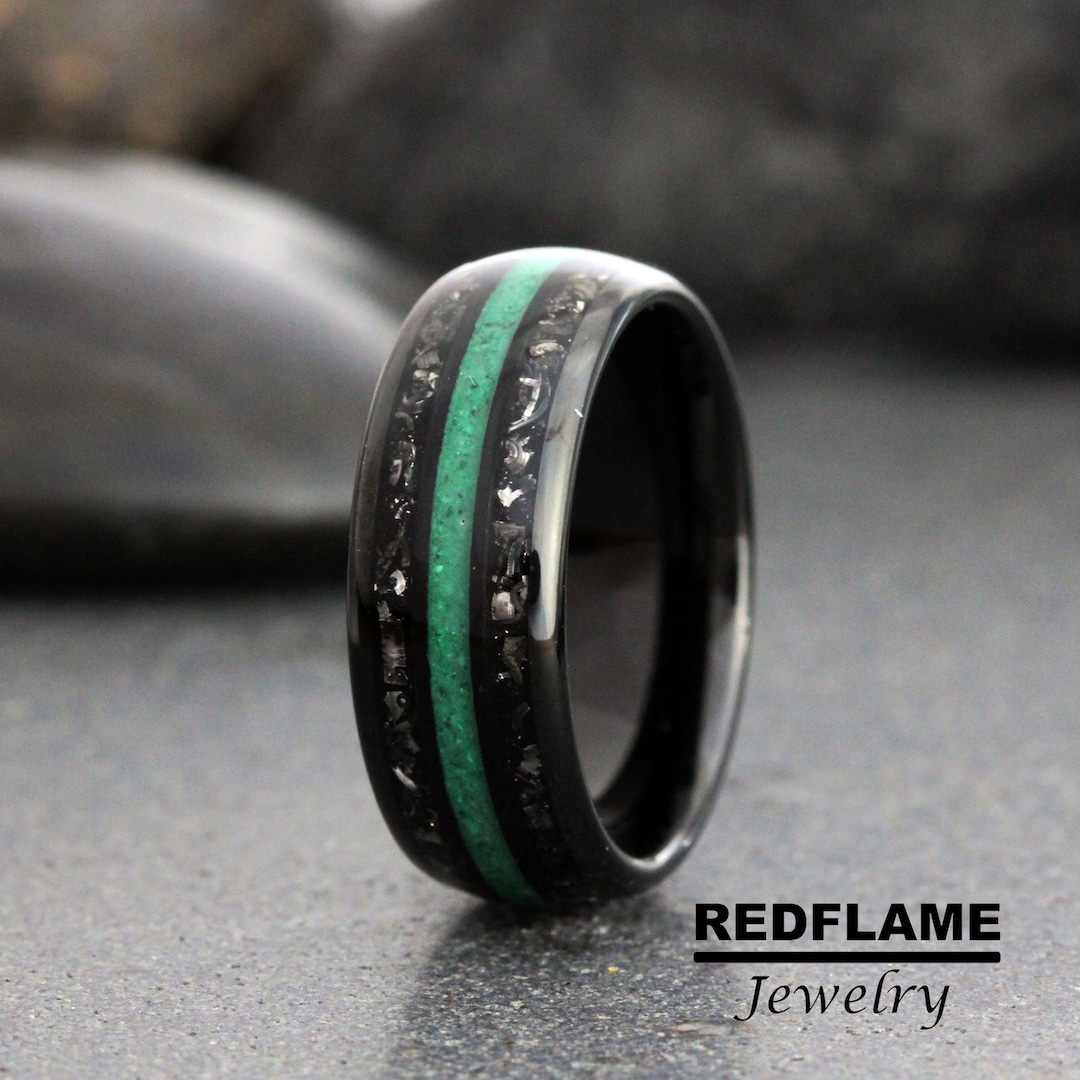 Green Malachite Meteorite Wedding Ring Meteorite Rose Gold Yellow ...
