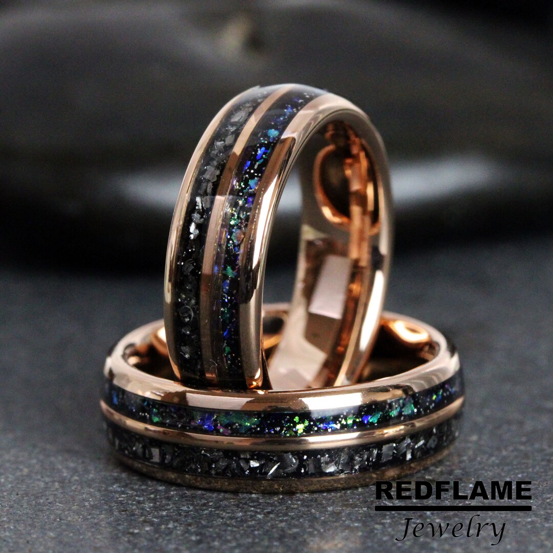 Meteorite Galaxy Wedding Ring - Etsy