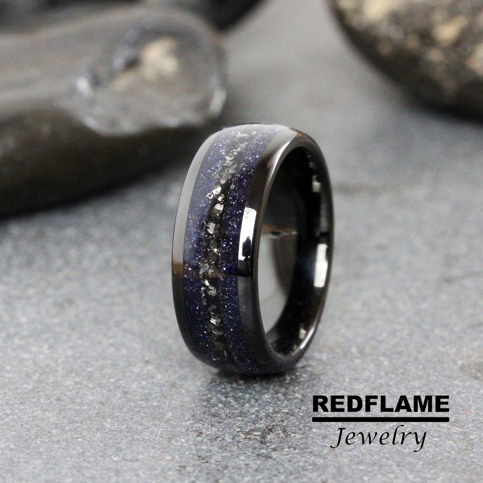 Nebula Meteorite Wedding Ring, Nebula Blue Sandstone Ring Meteorite ...