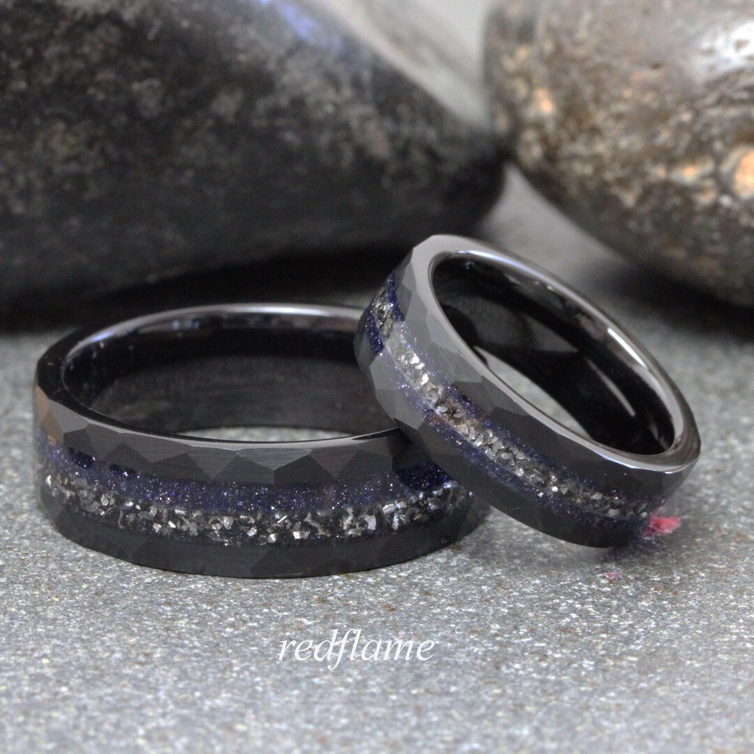 Nebula Meteorite Wedding Ring, Nebula Blue Sandstone Ring Meteorite ...