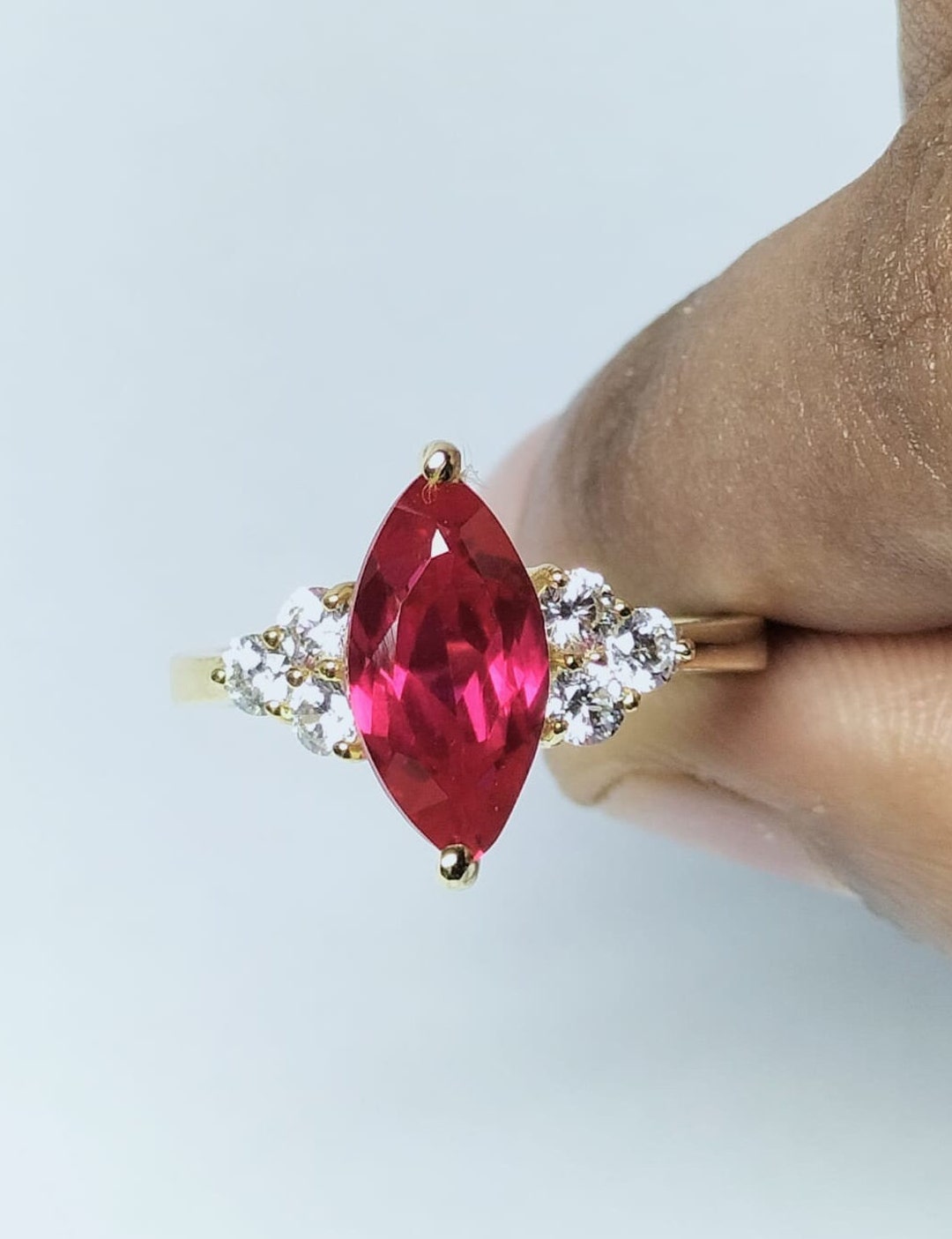 2.80 CT Marquise Cut Red Ruby Solitaire With Diamond Accents Women's ...