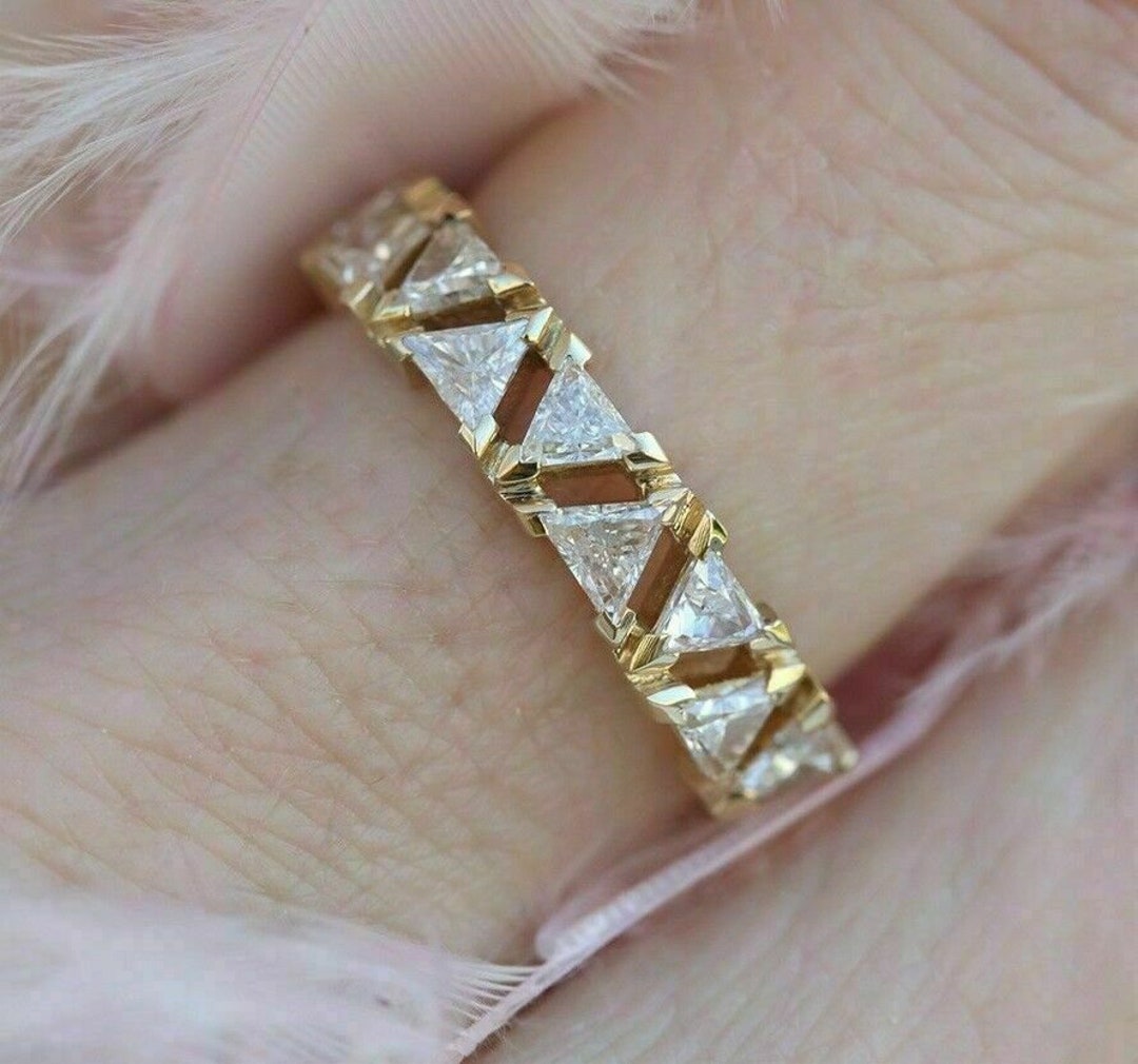 3CT Trillion Cut Halo Diamond Half Eternity Engagement Wedding Bridal ...