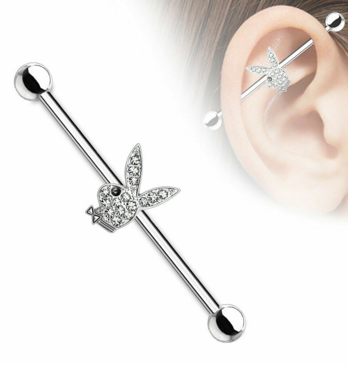 Clear Diamond Scaffold / Industrial Bar Barbell 14K White Gold Finish ...