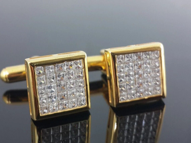 14K Yellow Gold Over 3 Ct Princess Lab Created Diamond Cluster Men's ...