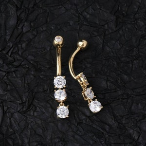 Dangle Belly Button Ring 10mm Barbell Piercing 14k Yellow Gold Plated ...