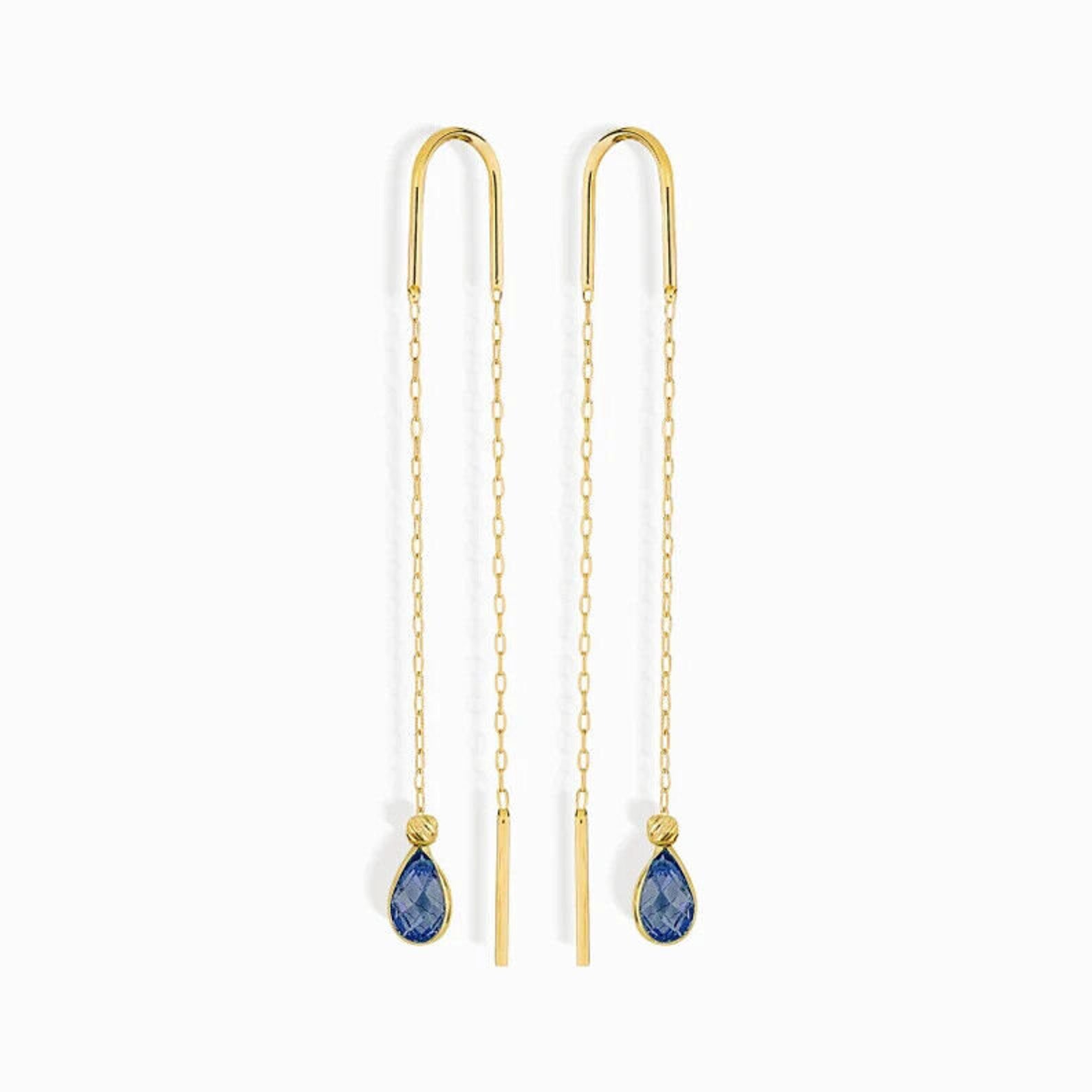 Blue Sapphire Raindrop Dangle Drop Threader Earrings for Women 18K ...