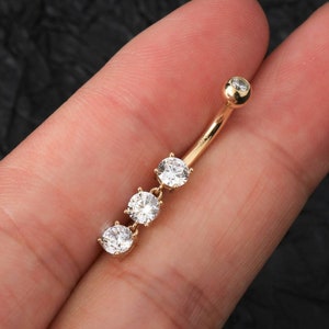 Dangle Belly Button Ring 10mm Barbell Piercing 14k Yellow Gold Plated ...