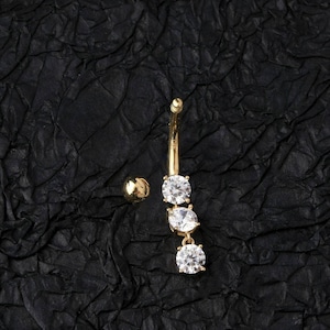 Dangle Belly Button Ring 10mm Barbell Piercing 14k Yellow Gold Plated ...