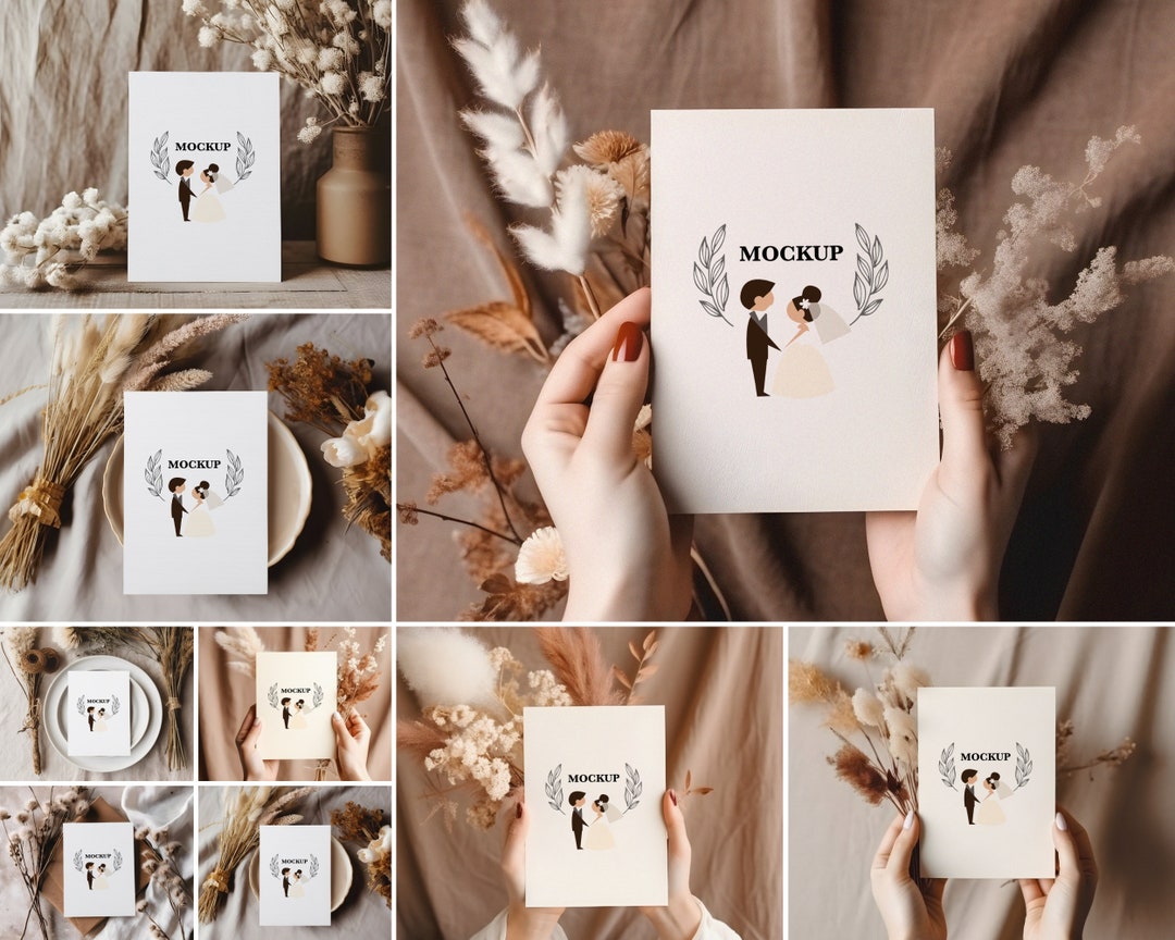 Boho Card Mockup Bundle, Greeting Card Mockup, Invitation Mockup Bundle ...