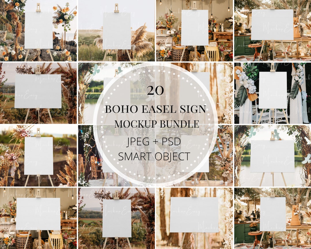 Boho Sign Mockup Bundle, Wedding Welcome Sign, Program Mockup, Easel ...