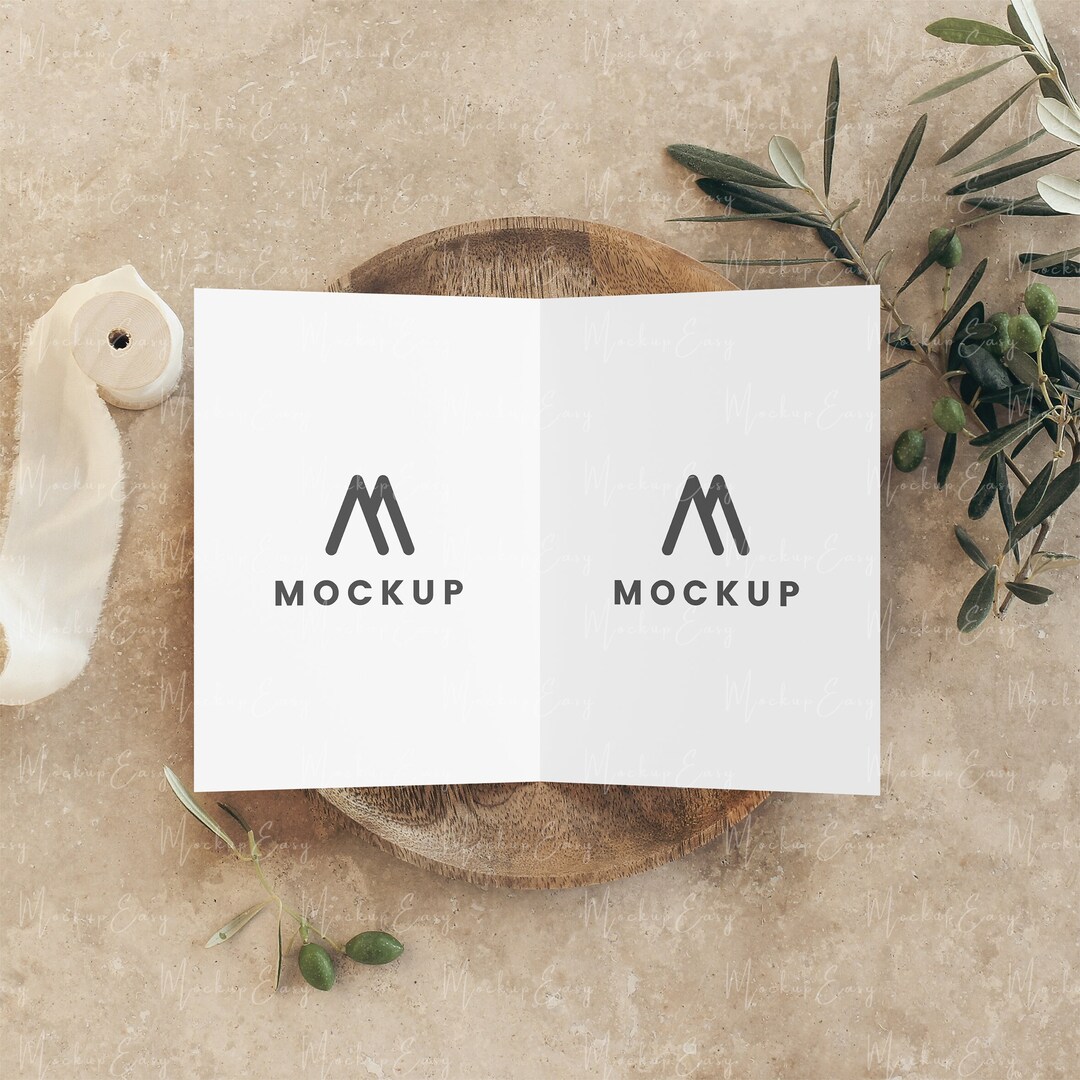 Folded Card Mockup 5x7, Folded Wedding Program Mockup, Booklet Mockup ...