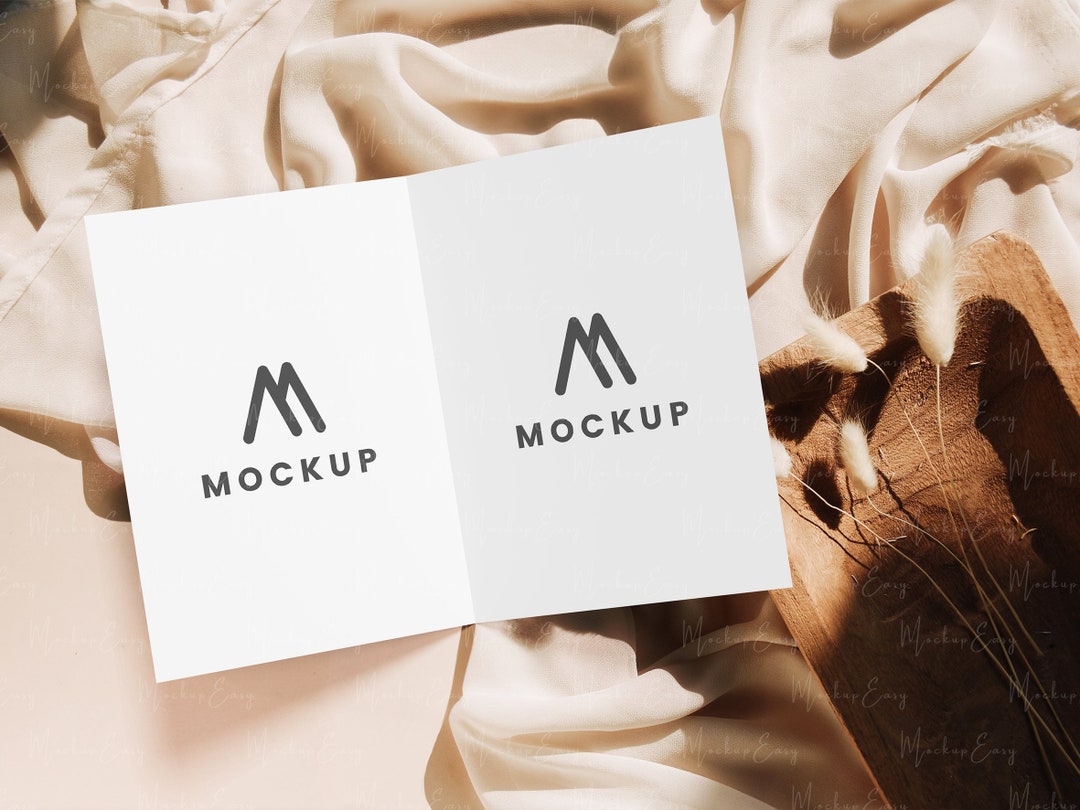 Folded Card Mockup 5x7, Folded Wedding Program Mockup, Booklet Mockup ...