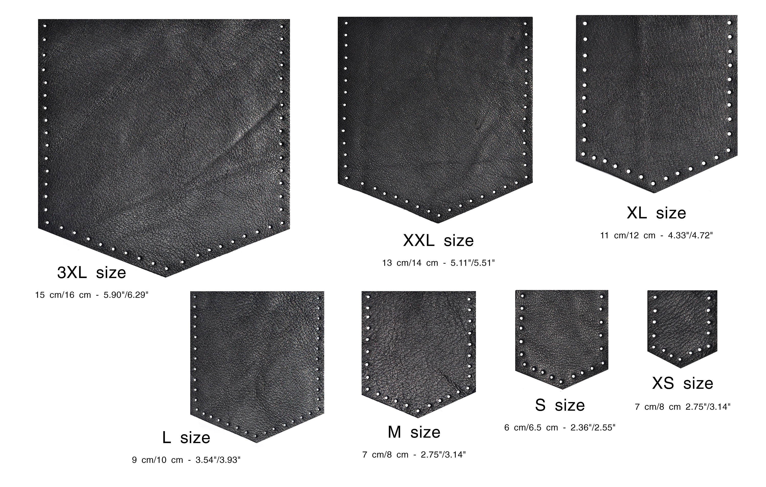 Black Real Leather Pocket Applique - Pre-punched Jeans Patch, 7 Sizes ...
