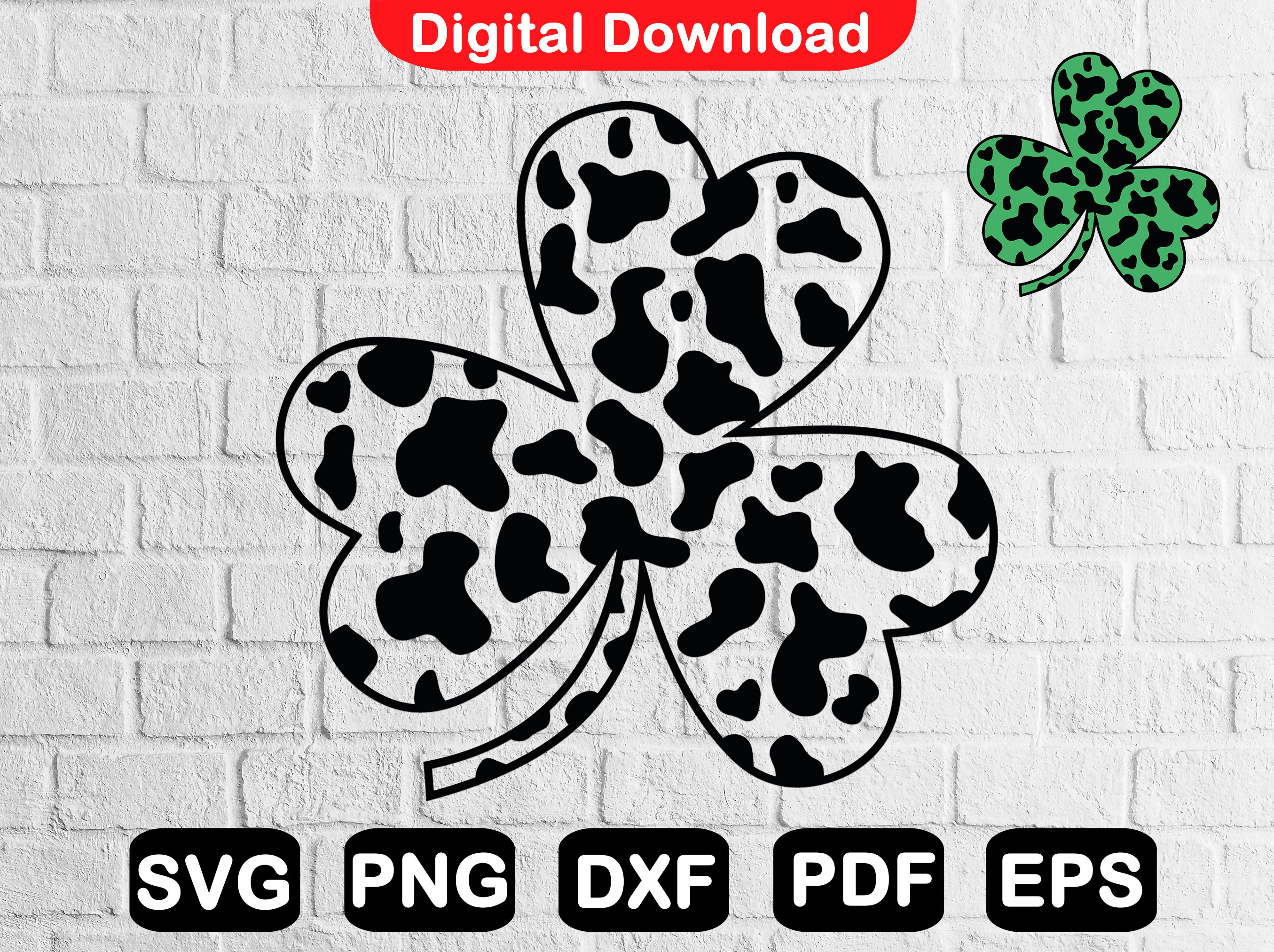 ST. Patrics Day Cow Print 4 Leaf Clover Svg, Shirt, Mug Etc Svg File ...