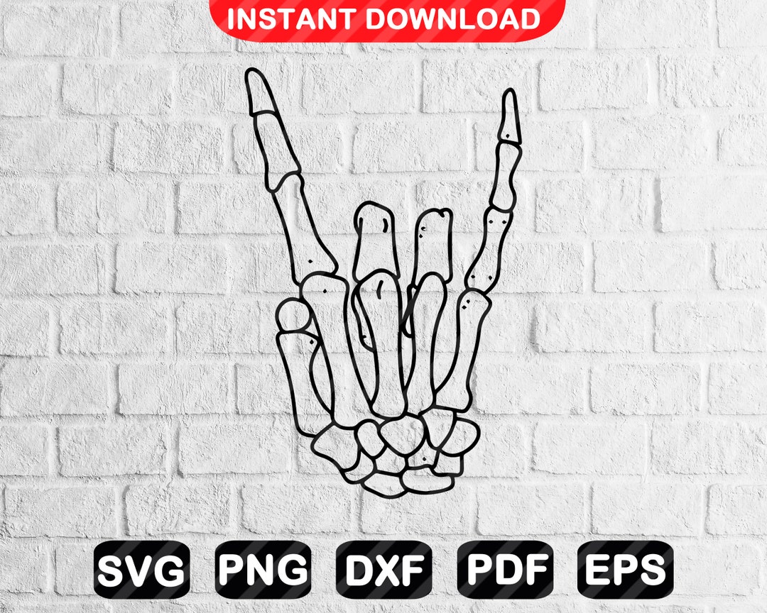 Rock and Roll Skeleton Hand Sign SVG PNG - Skeleton Hand Svg - Svg ...