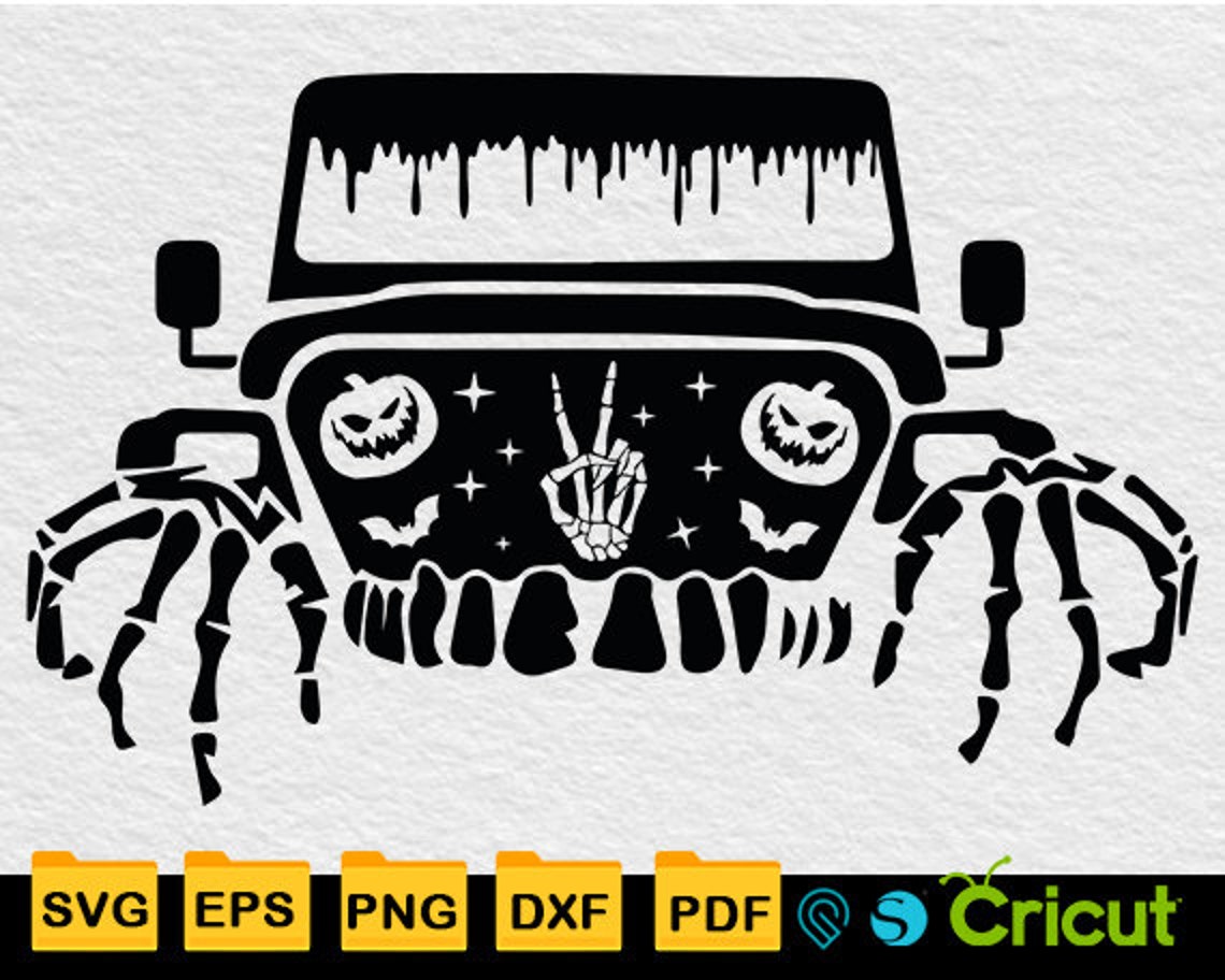 Halloween Offroad Svg, Horror Skeleton Peace Hand 4x4 Svg for Cricut ...