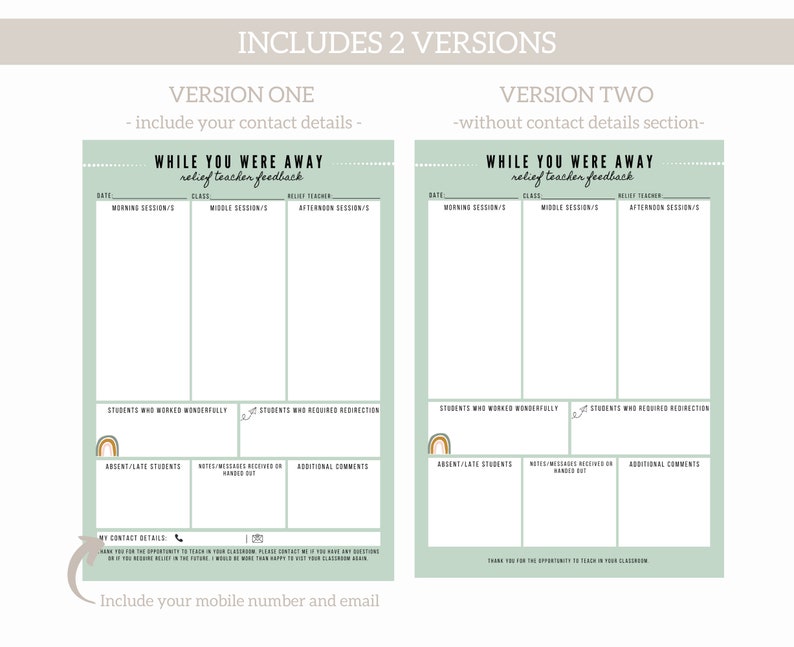 Relief Teaching Feedback While You Were Away Substitute Minimalistic ...
