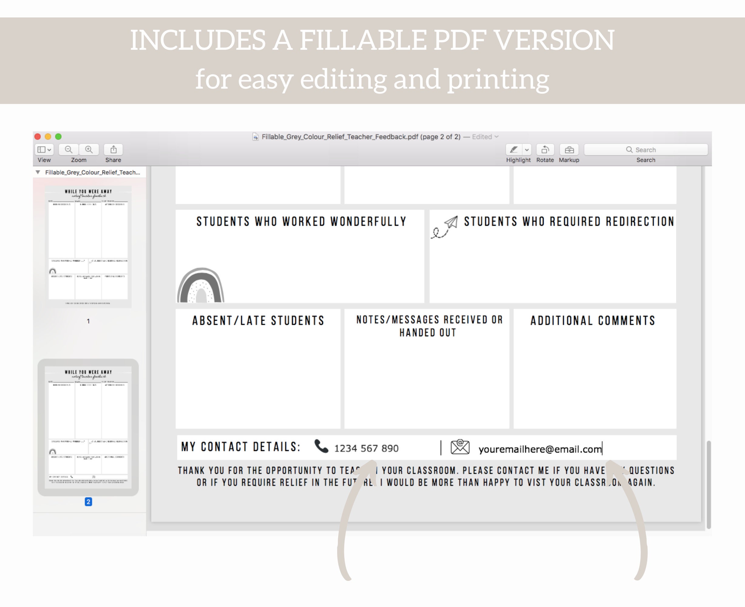 Relief Teaching Feedback While You Were Away Substitute Minimalistic ...