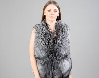 Short Sleeve Silver Fox Vest . Real Fox Fur Vest - Etsy