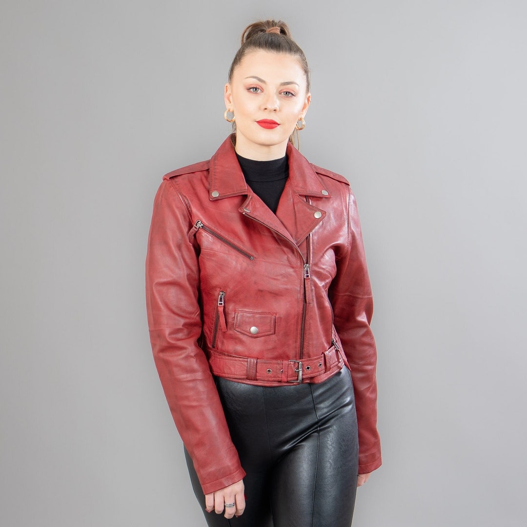 Red Short Leather Jacket - Etsy