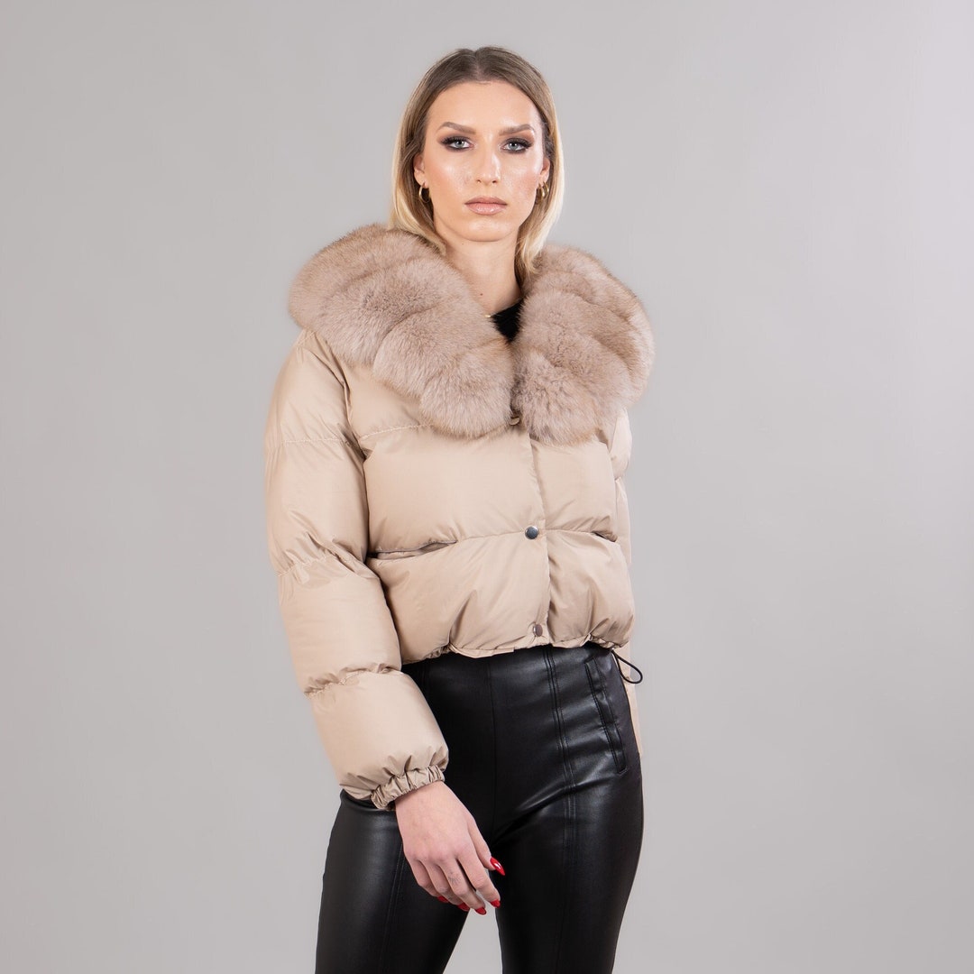 Beige Short Jacket With Fox Fur - Etsy