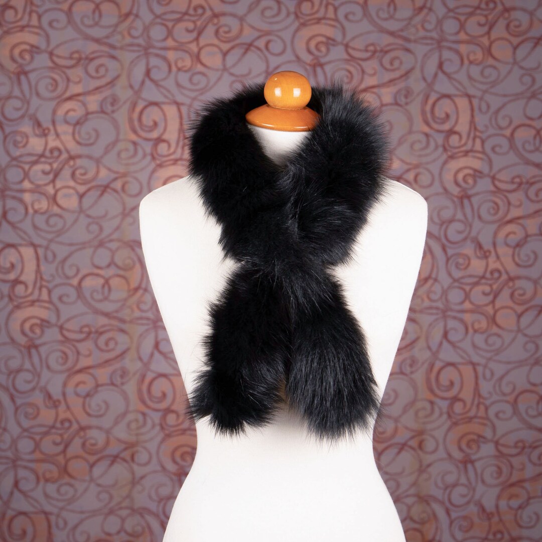 Real Fox Fur Scarf in Black Color Unisex Wrap - Etsy