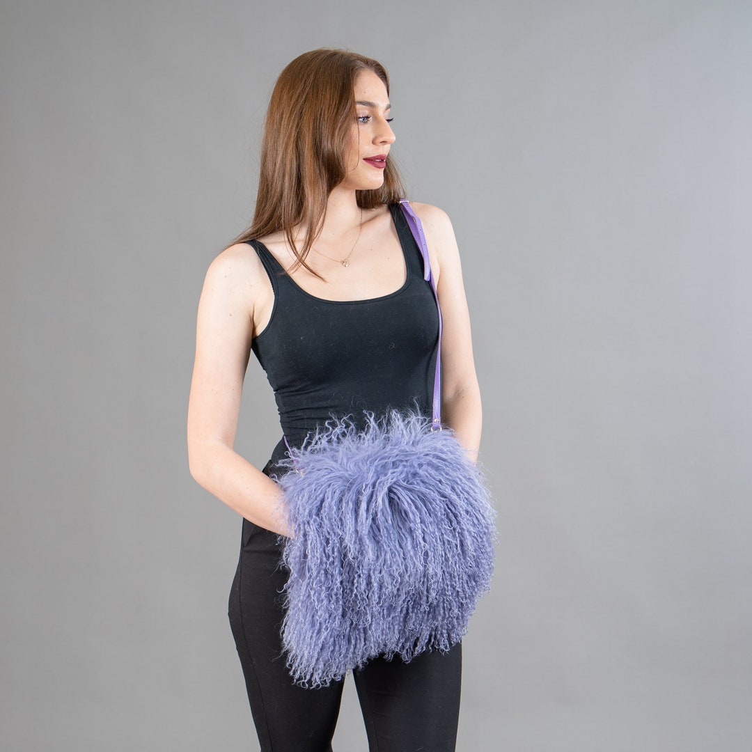 Purple Mongolian Sheepskin Fur Shoulder Bag and Hand Muff Fur - Etsy