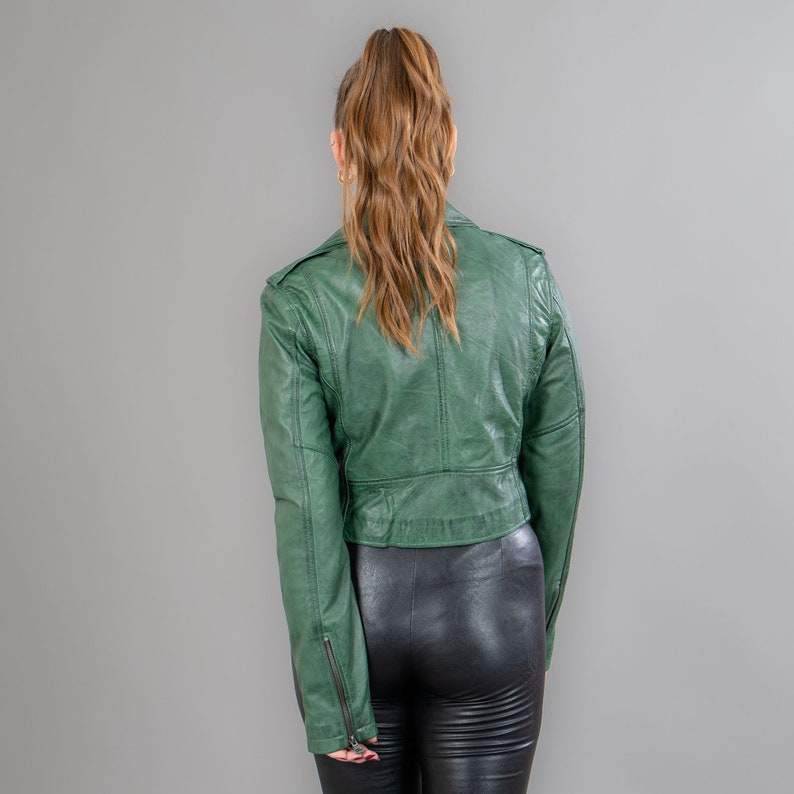 Short Leather Jacket in Green Color - Etsy