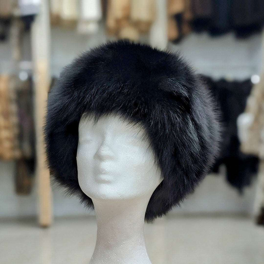 Black Fox Fur Hat, Soft and Warm, Handcrafted in Greece - Etsy