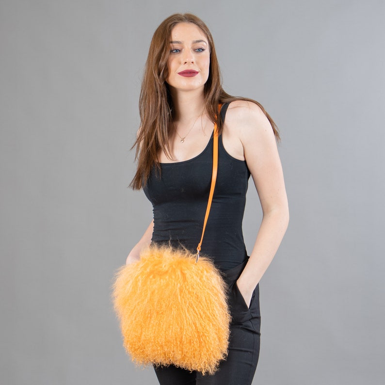Orange Mongolian Sheepskin Fur Shoulder Bag & Hand Warmer - Etsy