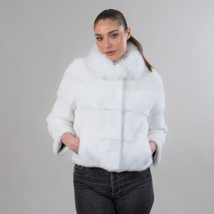 White Short Mink Fur Jacket With Fox Fur Details - Etsy