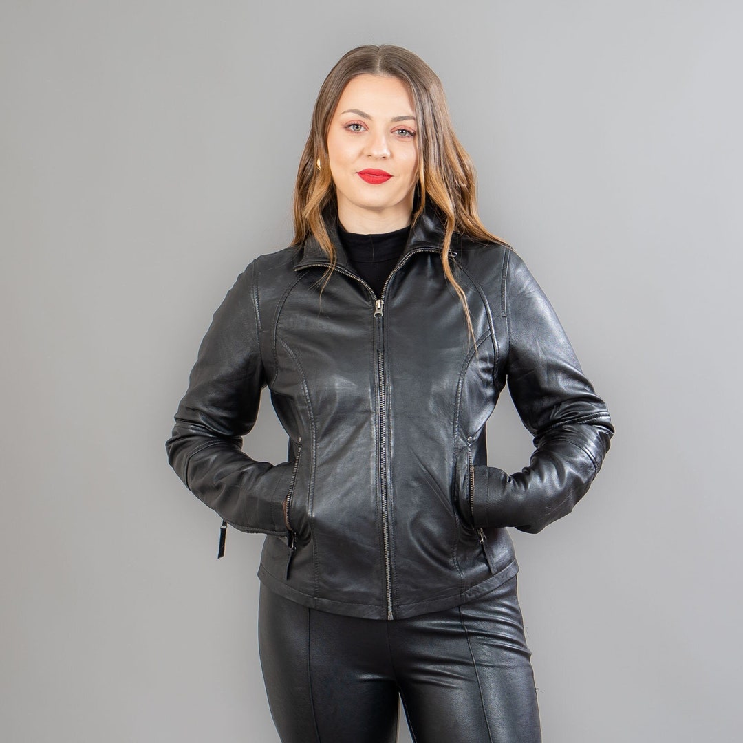 Leather Jacket With a Collar in Black Color - Etsy
