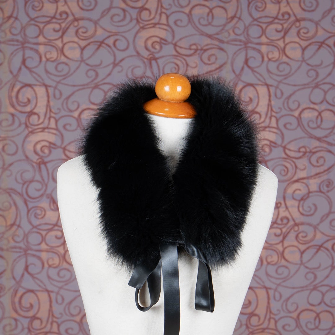 Real Fox Fur Black Scarf With A Black Ribbon - Etsy