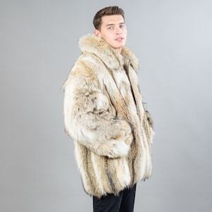 Men's Real Coyote Fur Coat in Light Beige Color With A Fur - Etsy UK