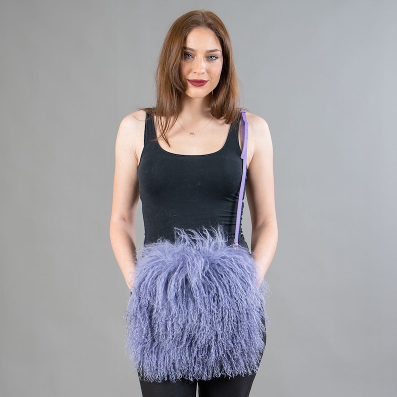 Purple Mongolian Sheepskin Fur Shoulder Bag & Hand Muff - Etsy