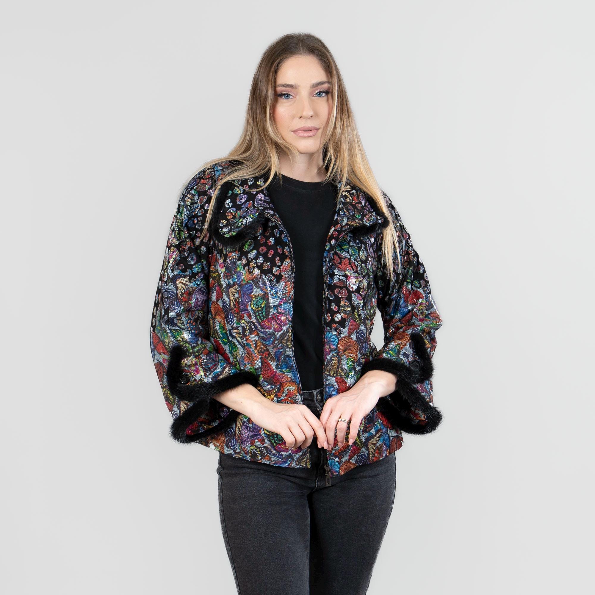 Colorful Leather Jacket With Real Mink Fur Details - Etsy