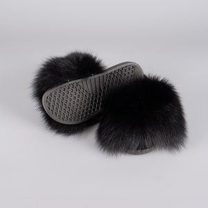 Fox Fur Slides in Black Color Fluffy Fur - Etsy