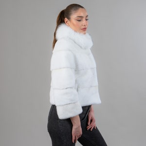 White Short Mink Fur Jacket With Fox Fur Details - Etsy
