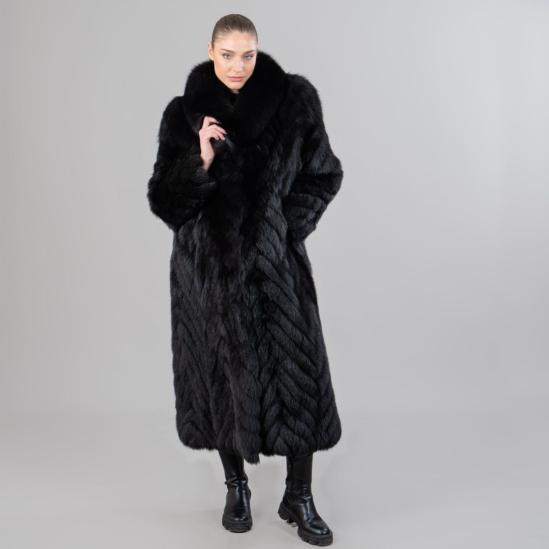 Long Fox Fur Coat in Black Color - Etsy